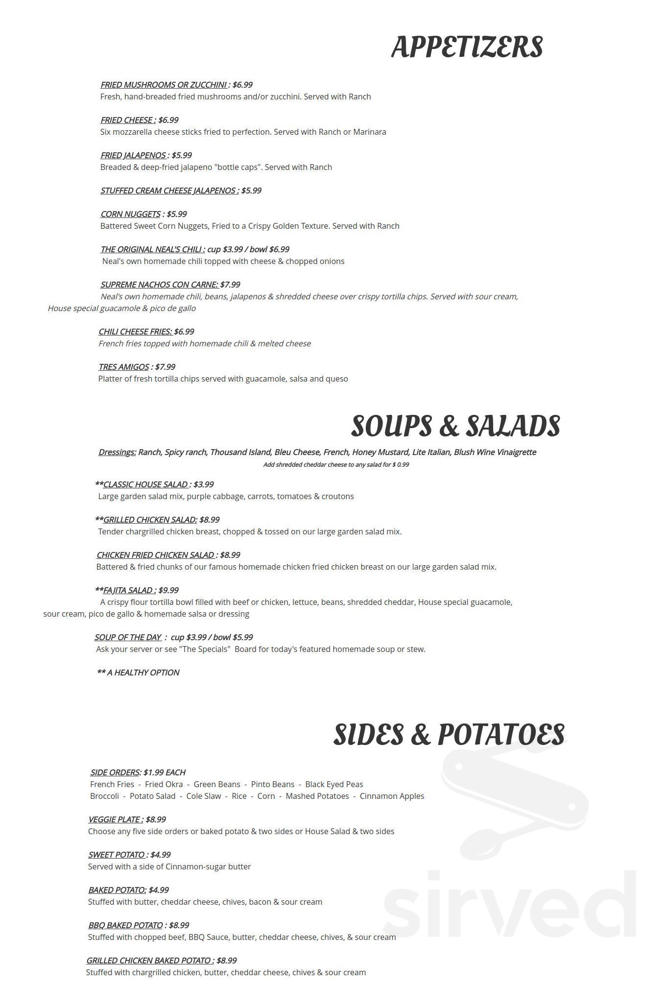 The Original Neal's Restaurant menus in Spring, Texas, United States