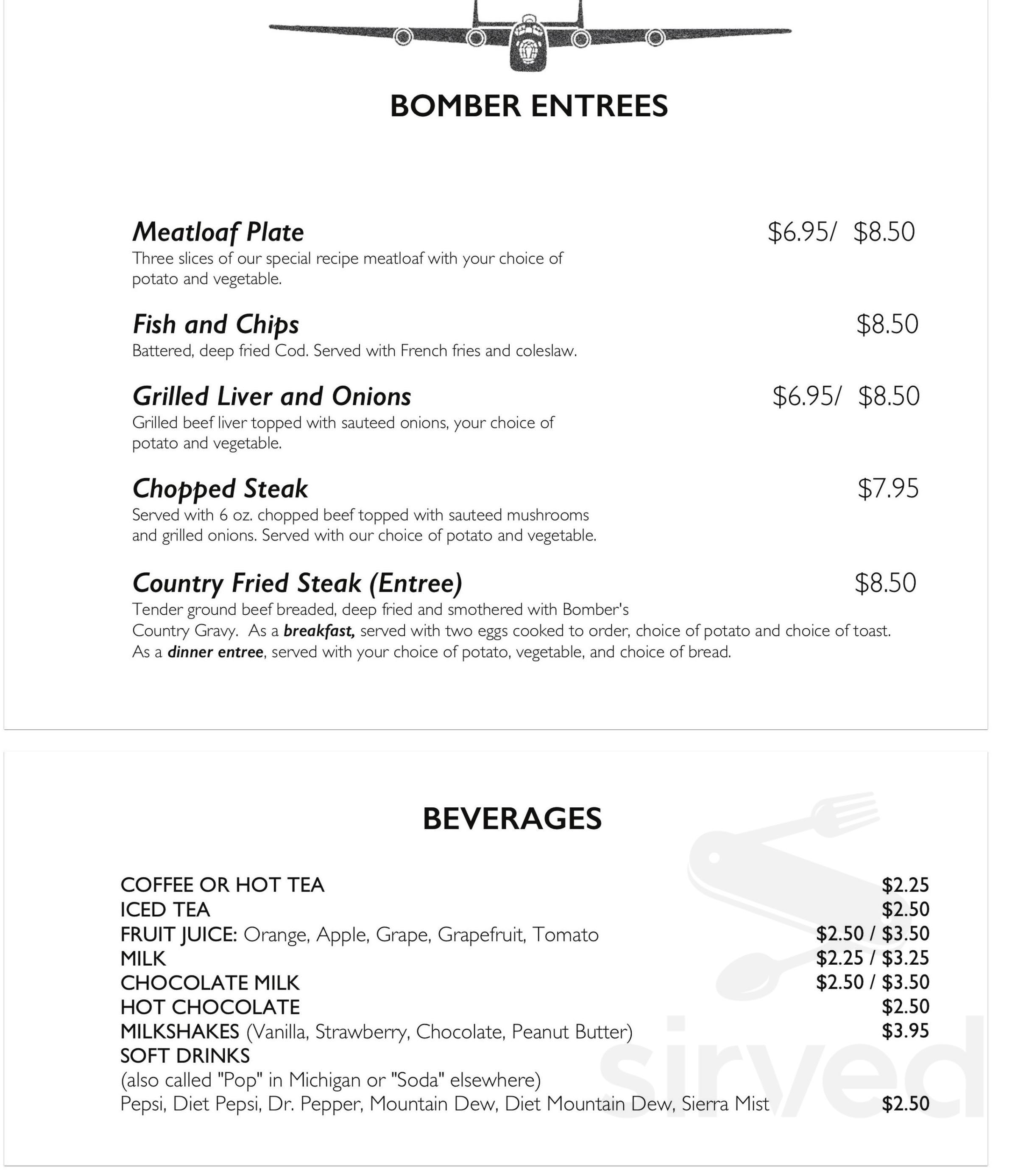 Bomber Restaurant menu in Ypsilanti, Michigan, USA