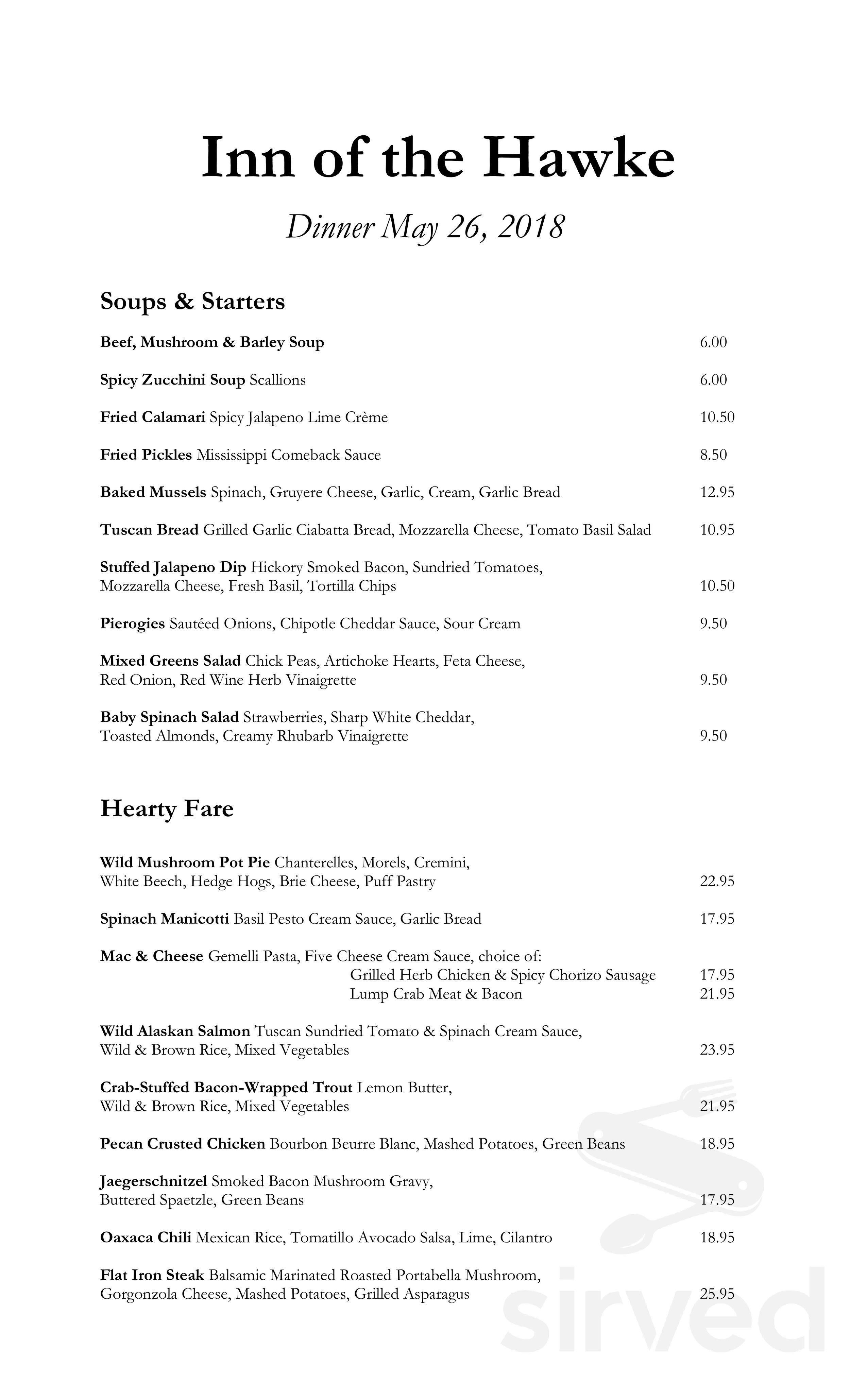 The Hawke menu in Lambertville, New Jersey, USA