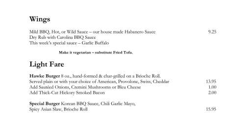 The Hawke Menu - Lambertville, New Jersey | Sirved