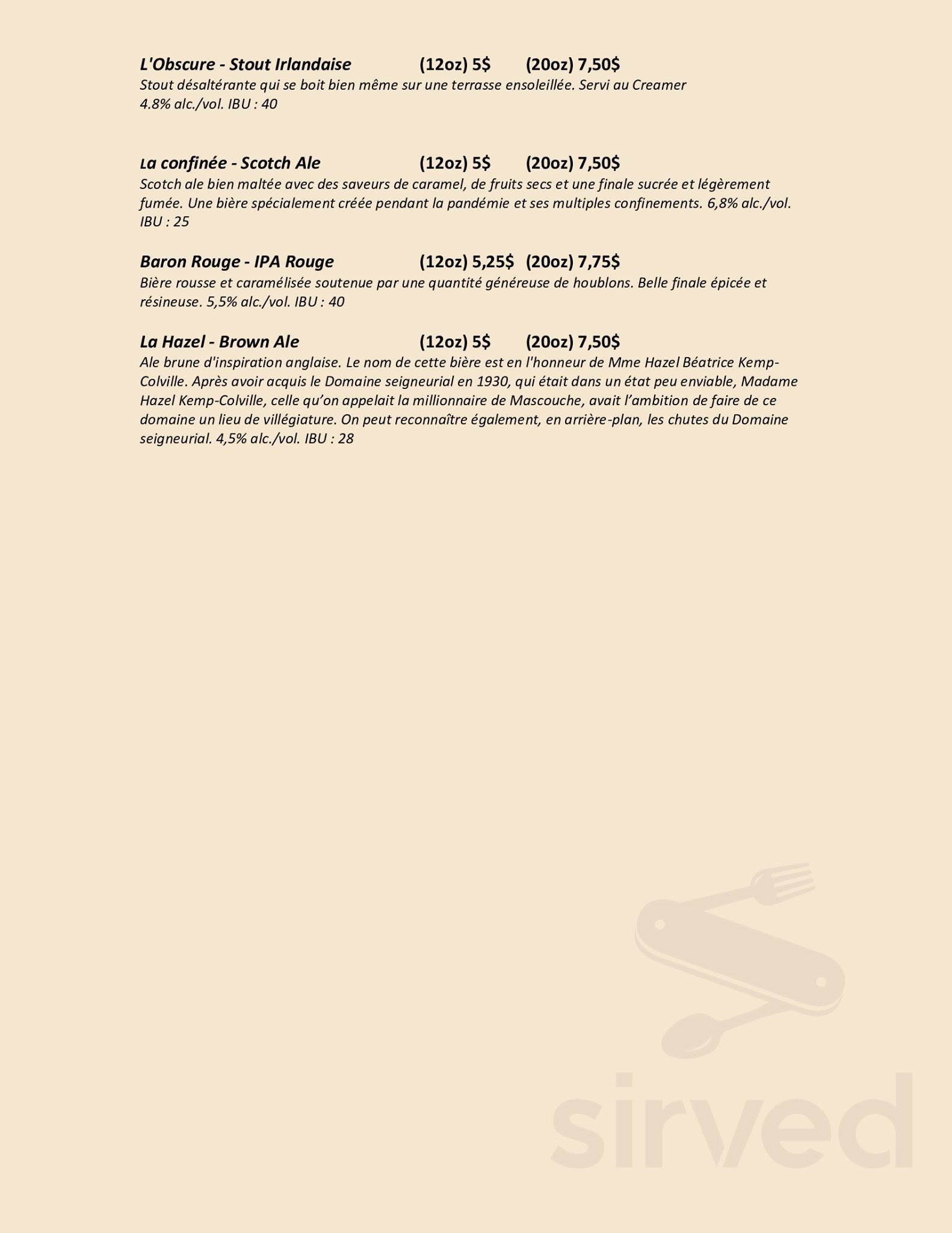 L'Albatros - Brasserie Artisanale menu in Mascouche, Quebec, Canada