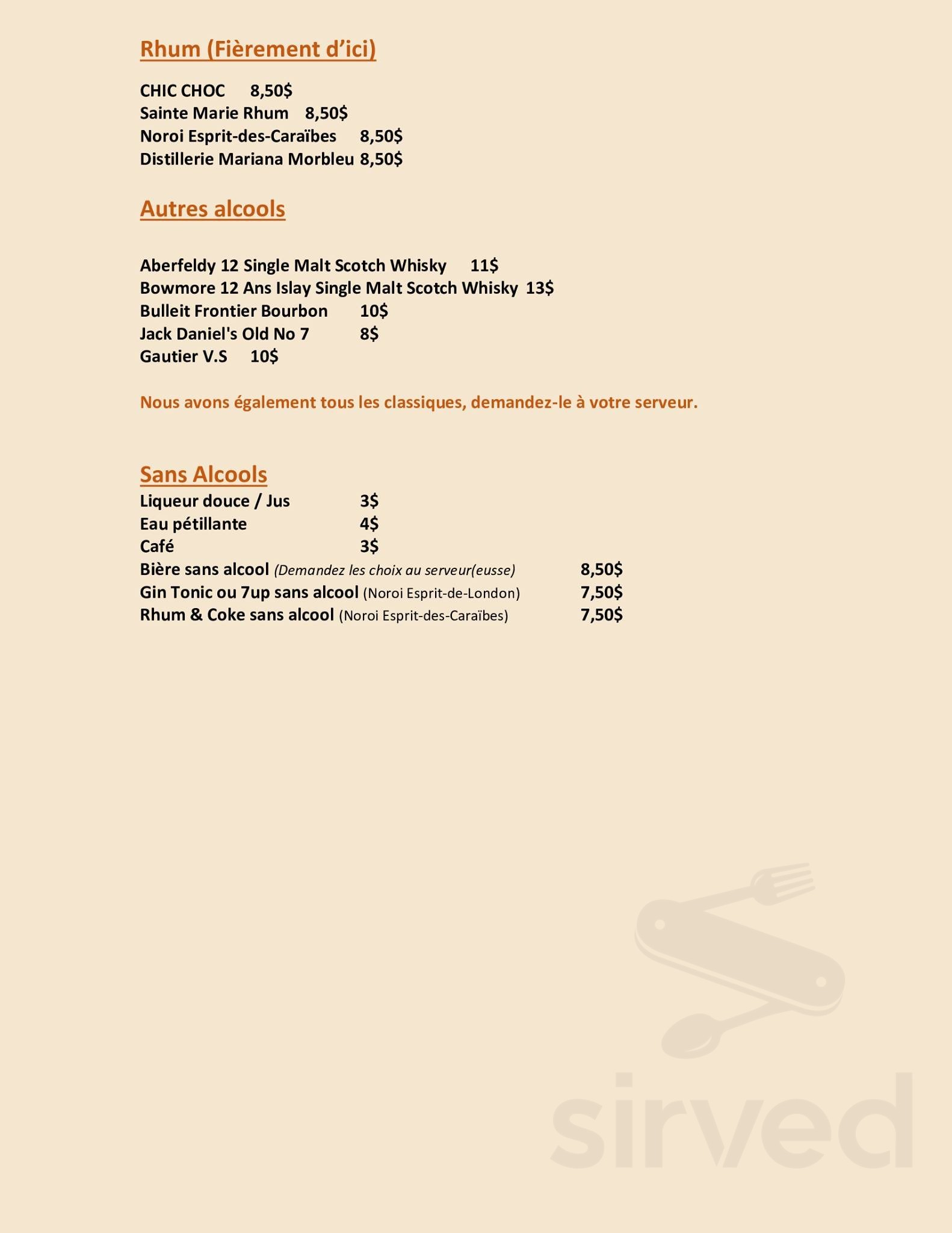 L'Albatros - Brasserie Artisanale menu in Mascouche, Quebec, Canada