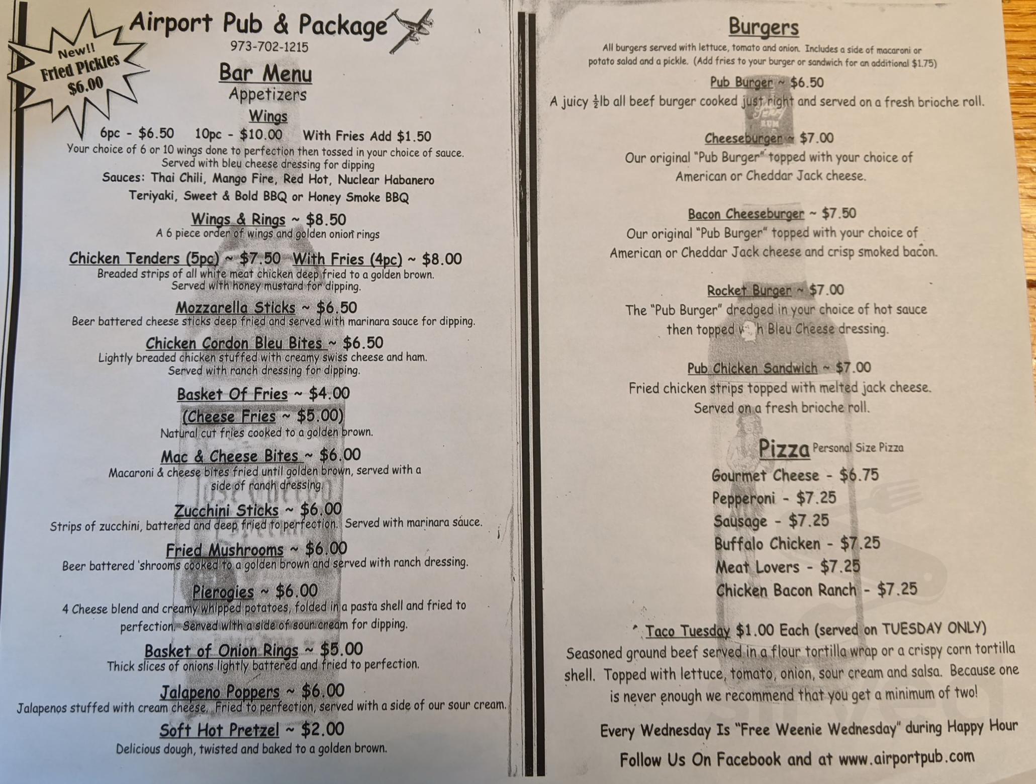 Menu for Airport Pub in Sussex, NJ | Sirved