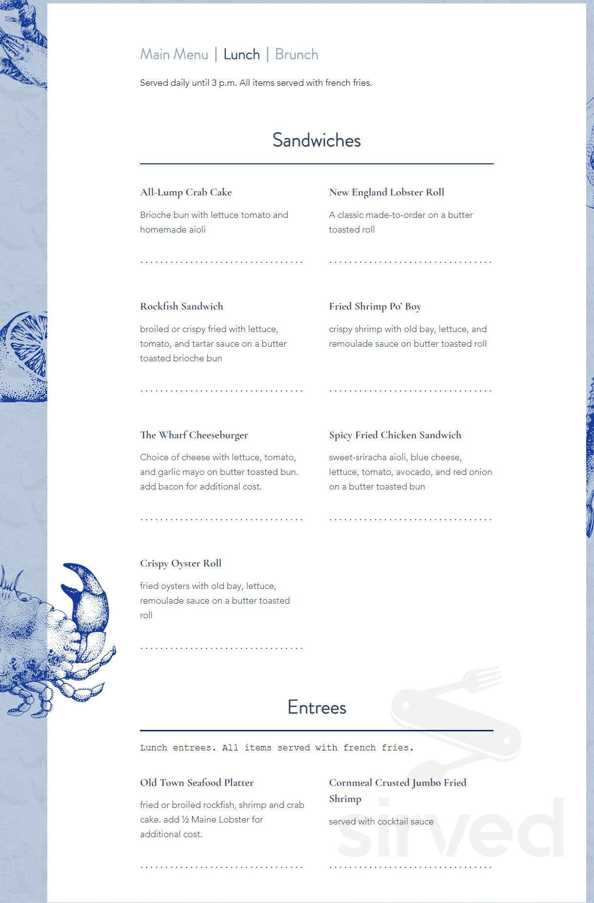 The Wharf menu in Alexandria, Virginia, USA