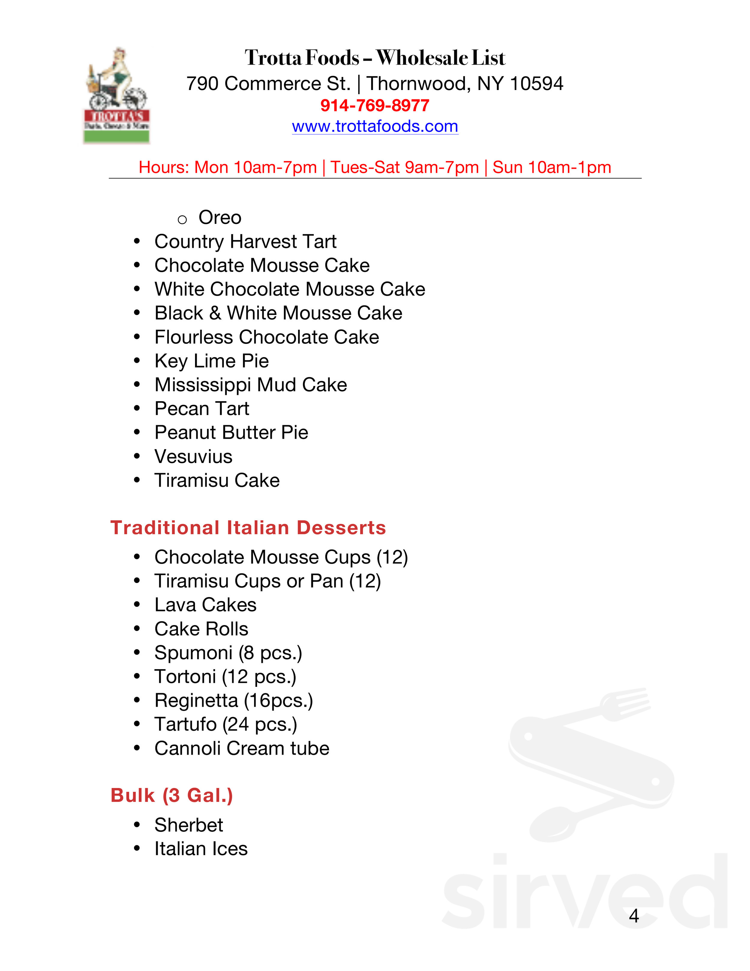 Trotta's House of Pasta Inc menu in Thornwood, New York, USA