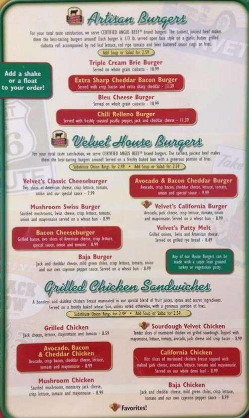 Velvet Grill & Creamery menu in Galt, California, USA