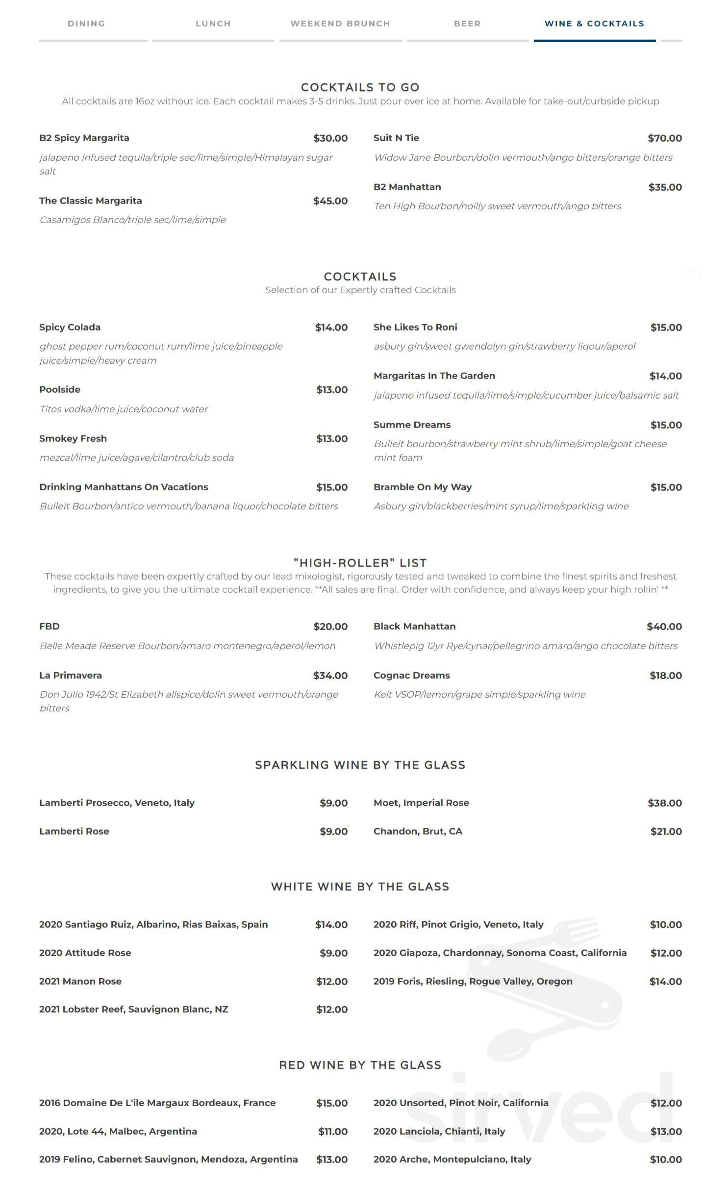 Menu for B2 Bistro + Bar in Red Bank, NJ | Sirved