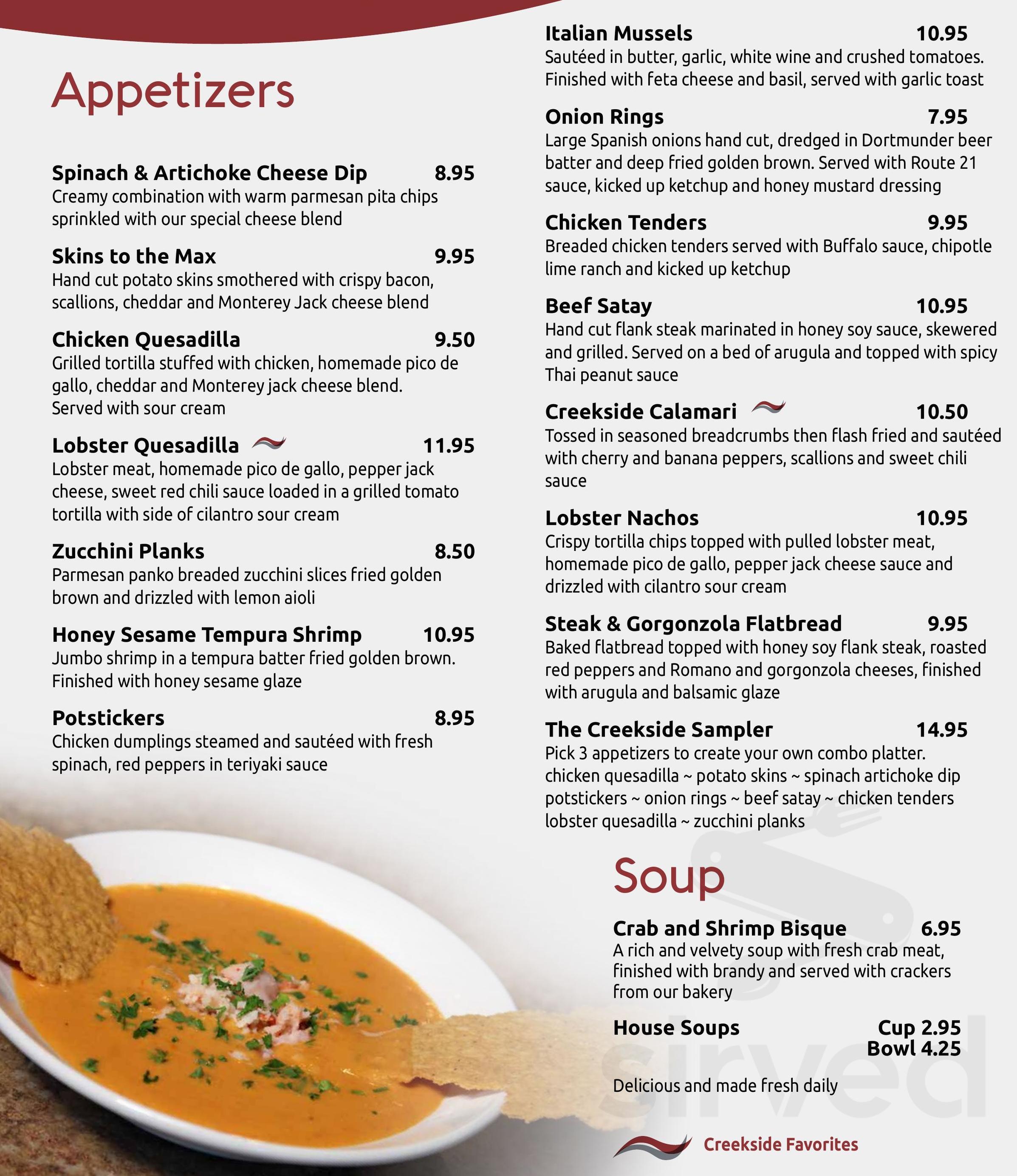 Creekside Restaurant & Bar menu in Brecksville, Ohio, USA