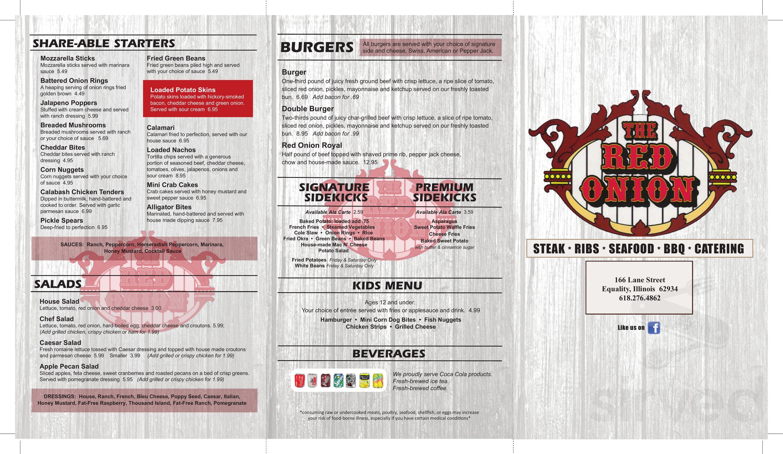 Menu for The Red Onion in Equality, IL | Sirved