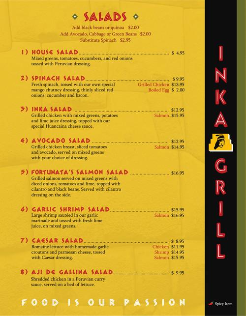 Inka Grill menu in Lake Forest, California, USA