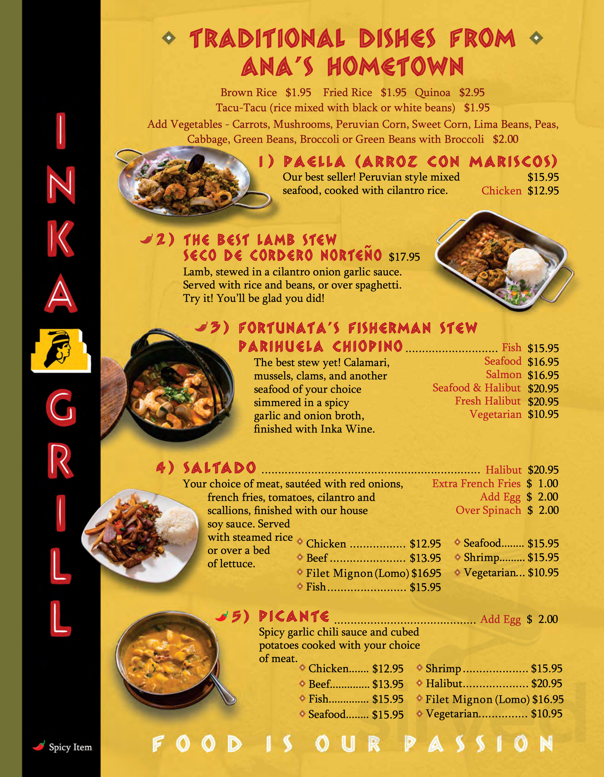 Inka Grill menu in Lake Forest, California, USA