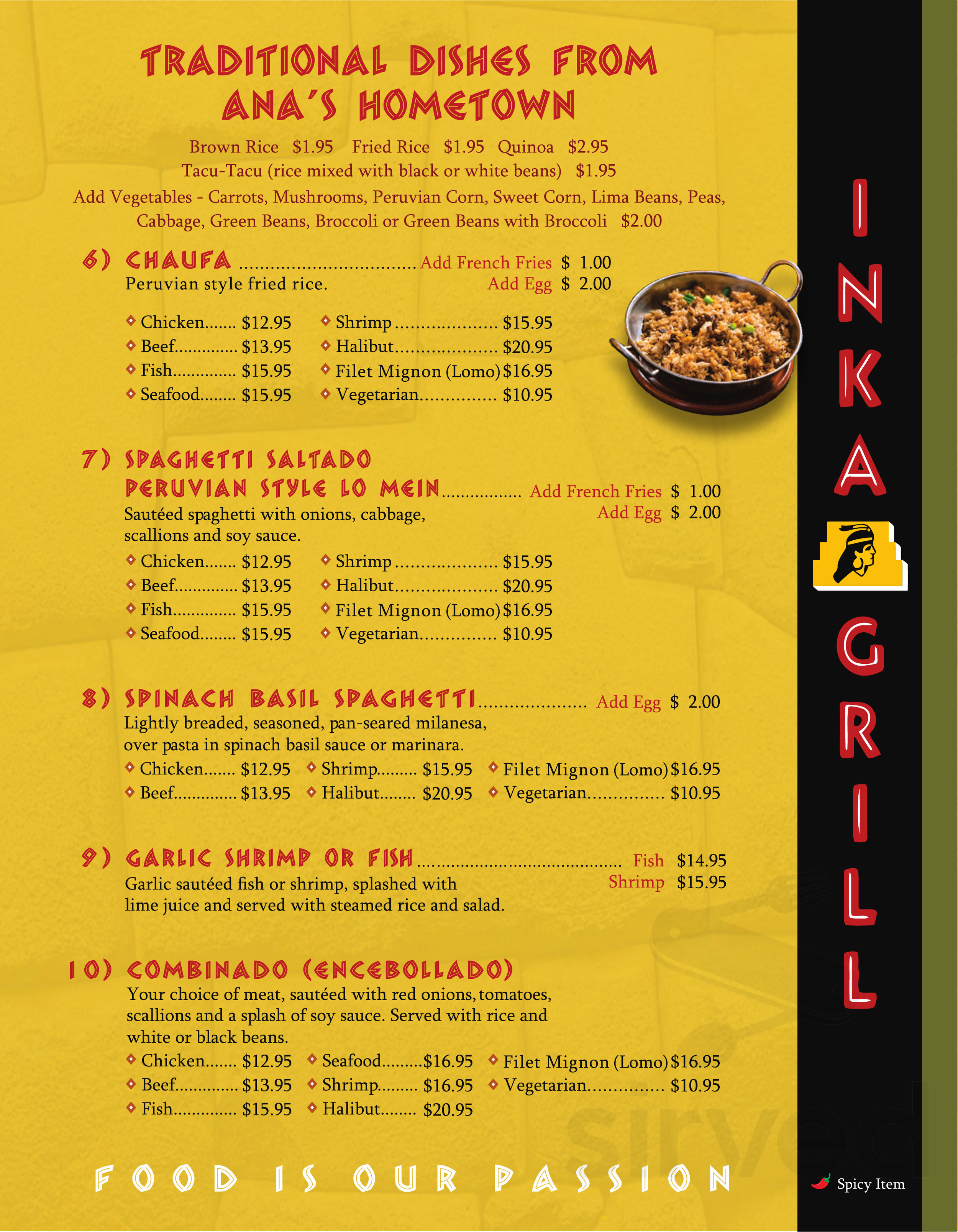 Inka Grill menu in Lake Forest, California, USA