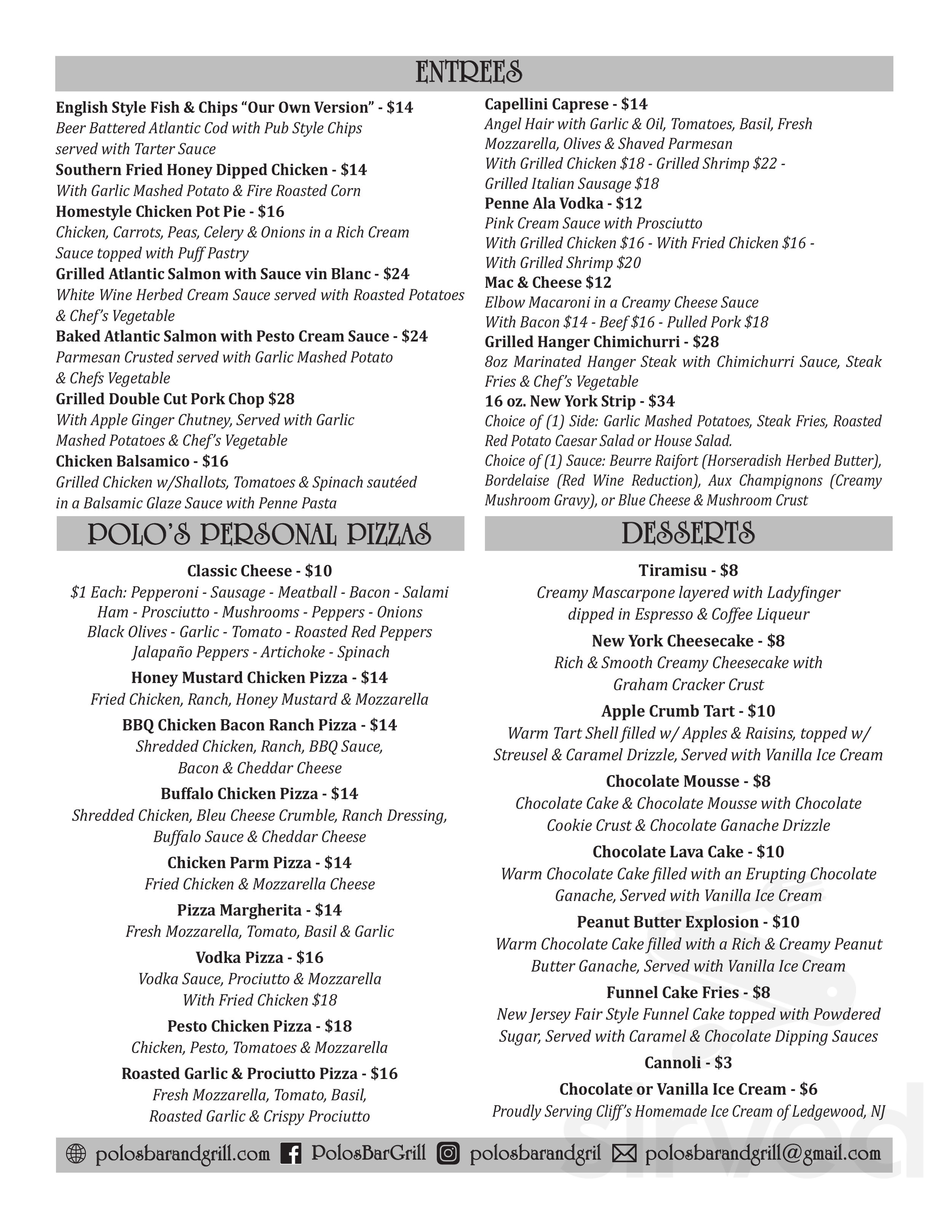 Polo's Bar & Grill menus in Netcong, New Jersey, United States