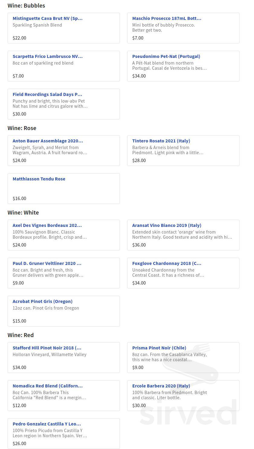Menu for Zero Gravity Brewery in Burlington, VT | Sirved