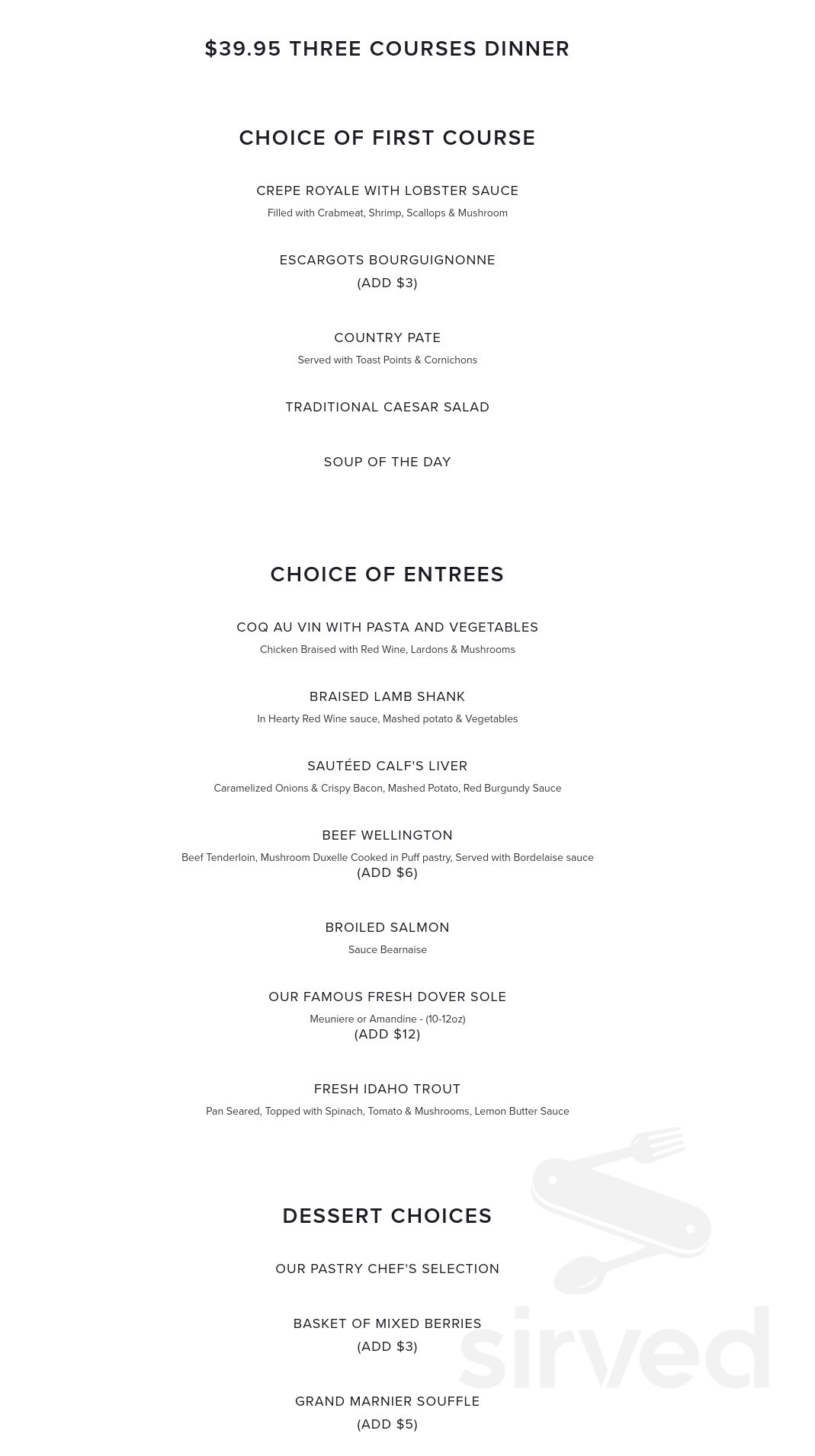 The French Gazebo FKA Kathy's Gazebo Cafe menu in Boca Raton, Florida, USA