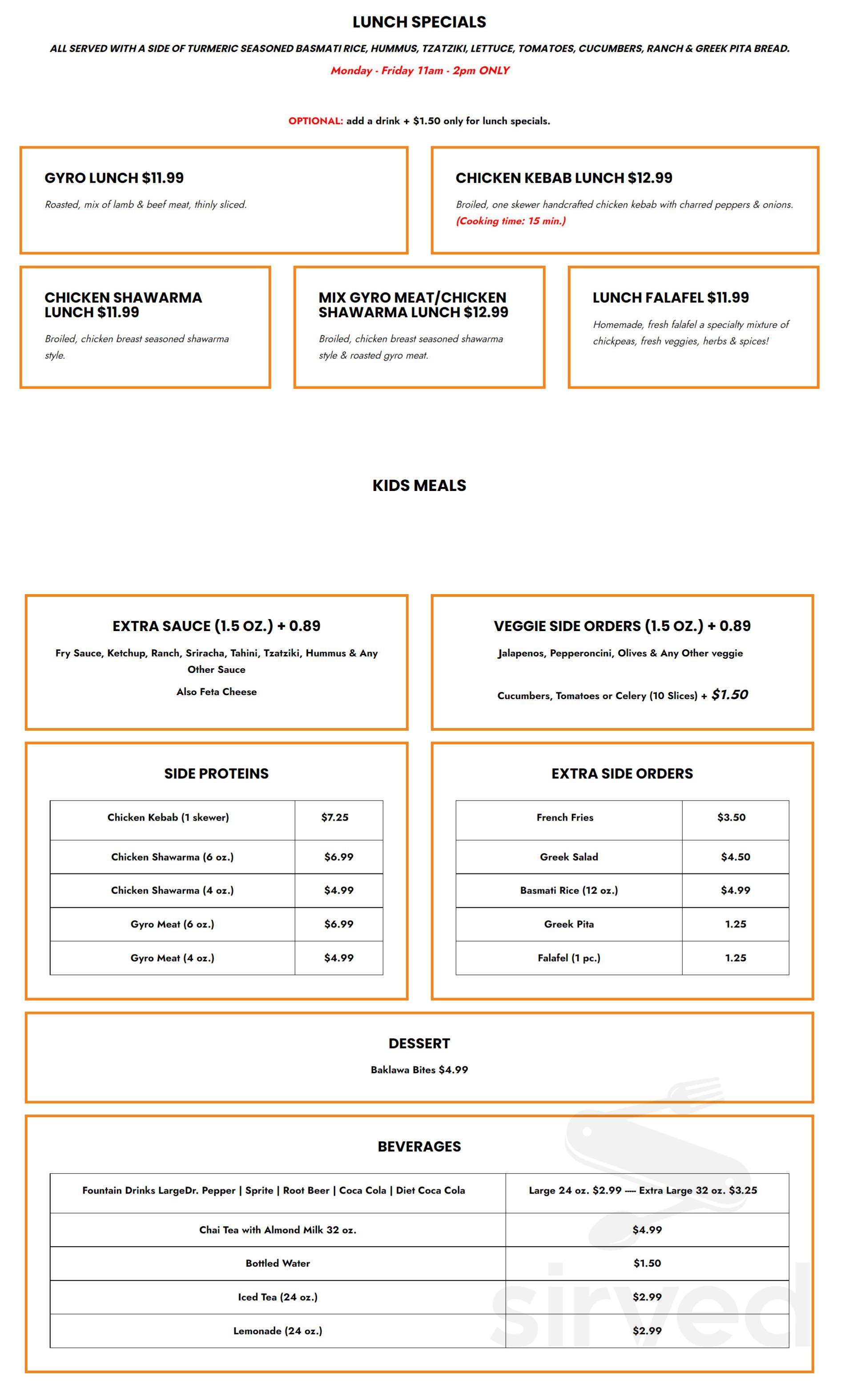 Pita Island menu in Gilbert, Arizona, USA
