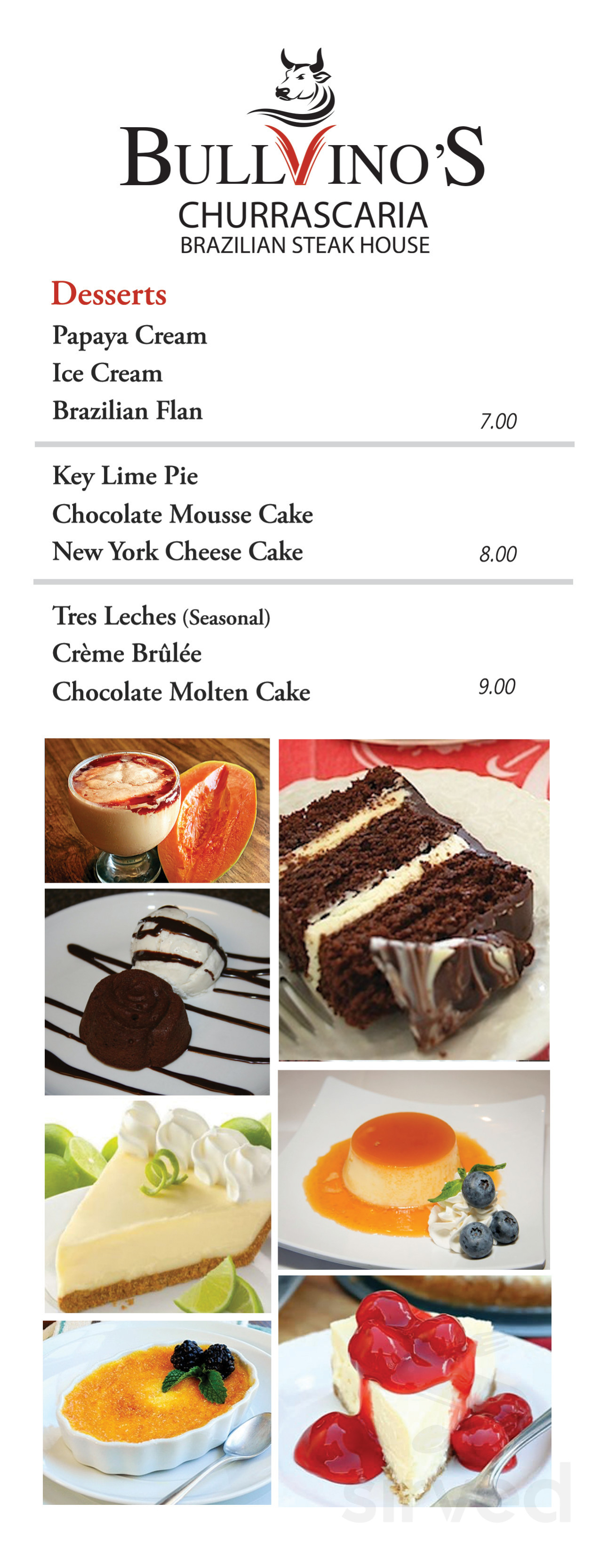 Bullvino's Churrascaria menu in St Paul, Minnesota, USA