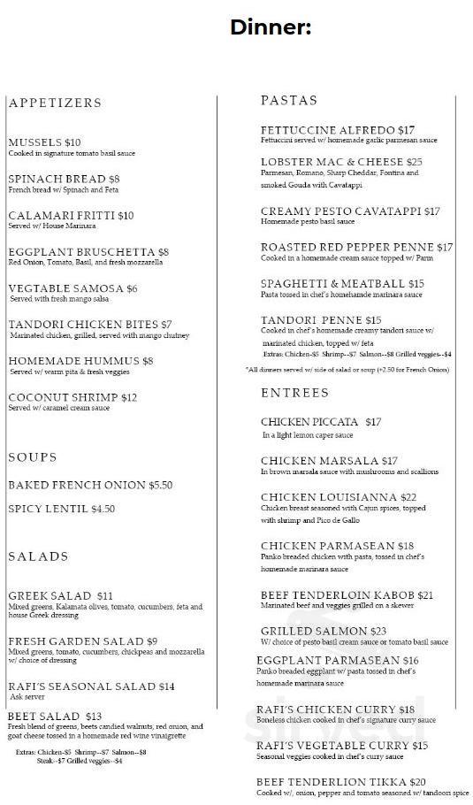 Rafi's Platter menus in Olean, New York, United States
