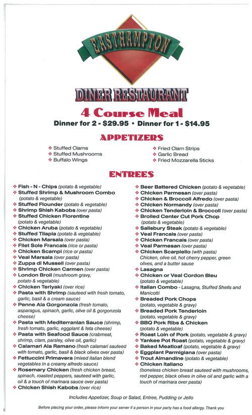 Easthampton Diner Restaurant menu in Easthampton, Massachusetts, USA