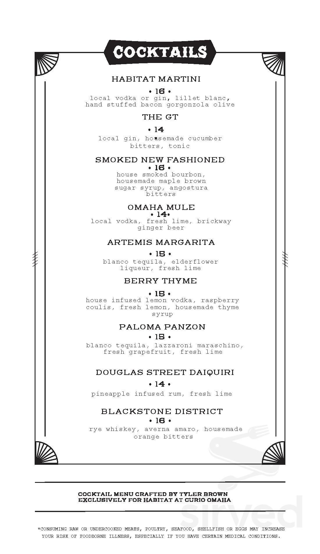 Habitat Restaurant & Bar menu in Omaha, Nebraska, USA