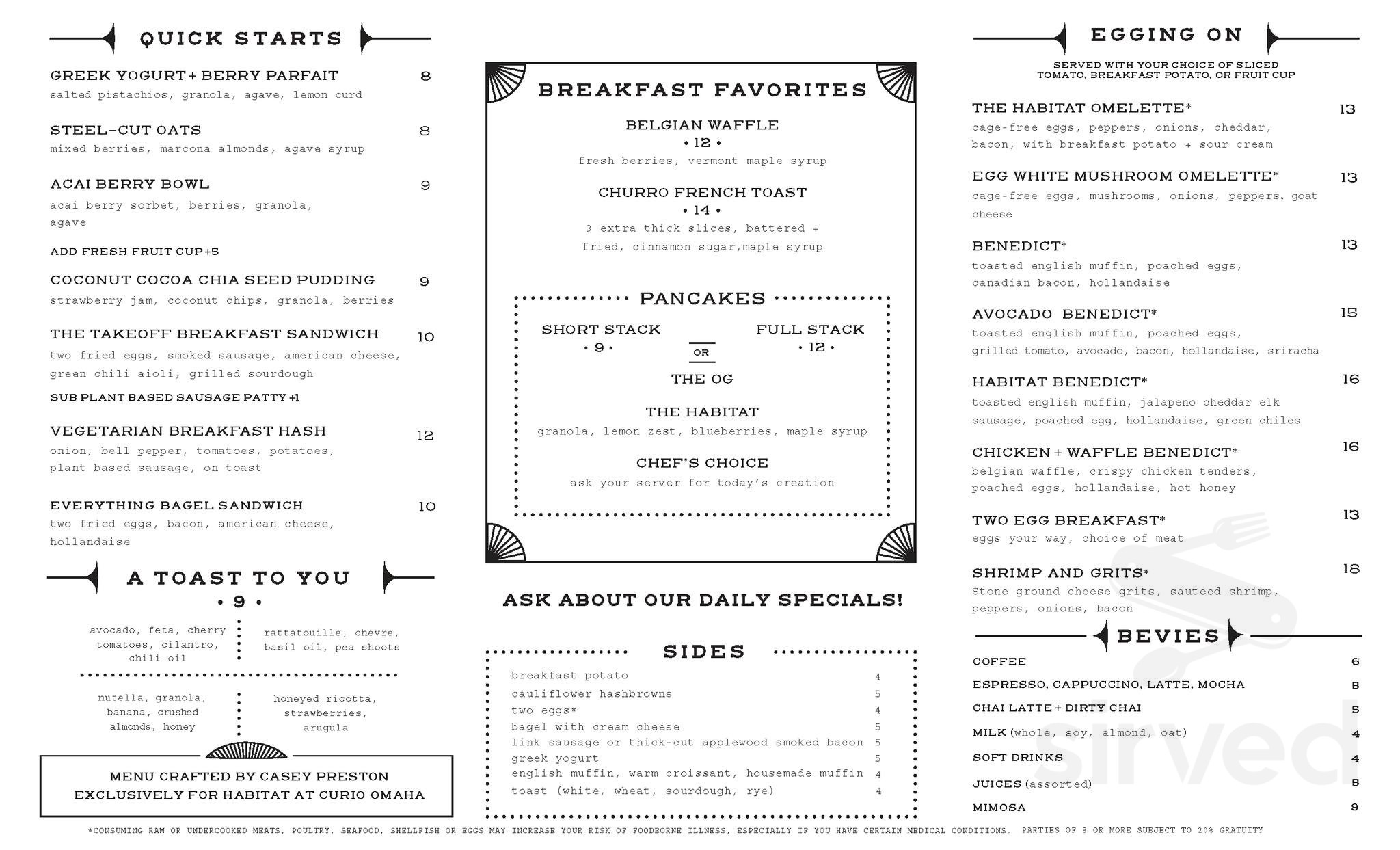 Habitat Restaurant & Bar menu in Omaha, Nebraska, USA