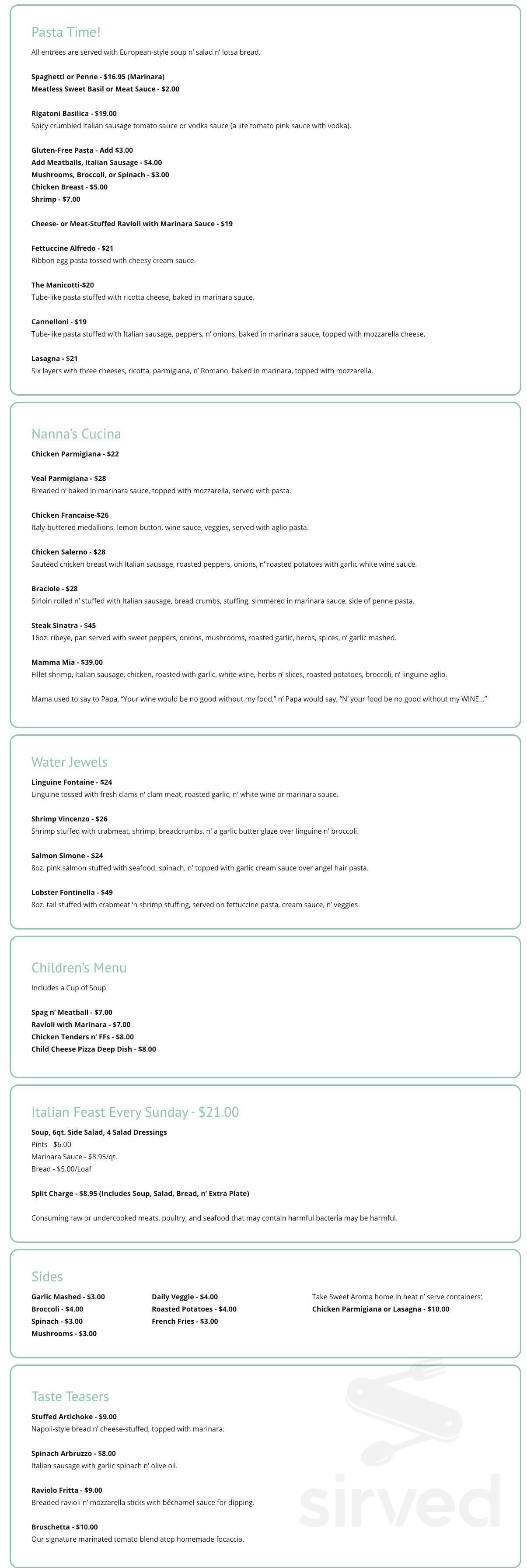 Sweet Aroma Ristorante menus in Delavan, Wisconsin, United States