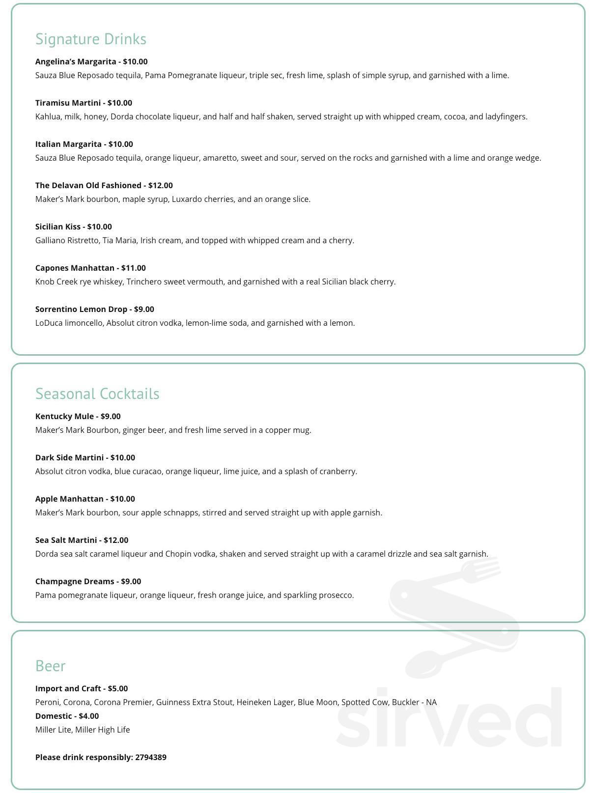 Menu for Sweet Aroma Ristorante in Delavan, WI | Sirved
