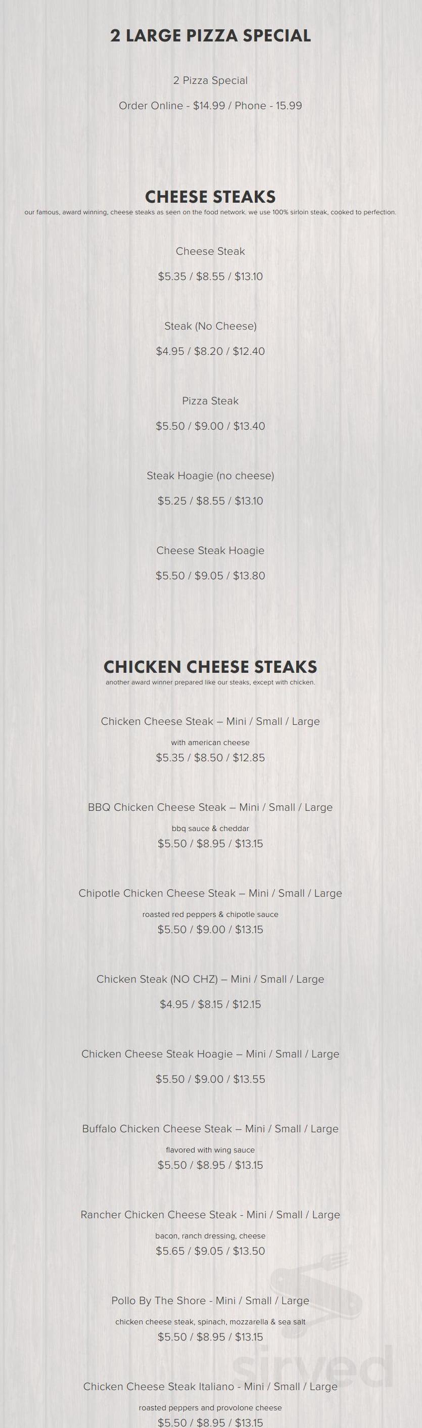 Yellow Submarine menu in Maple Shade, New Jersey, USA