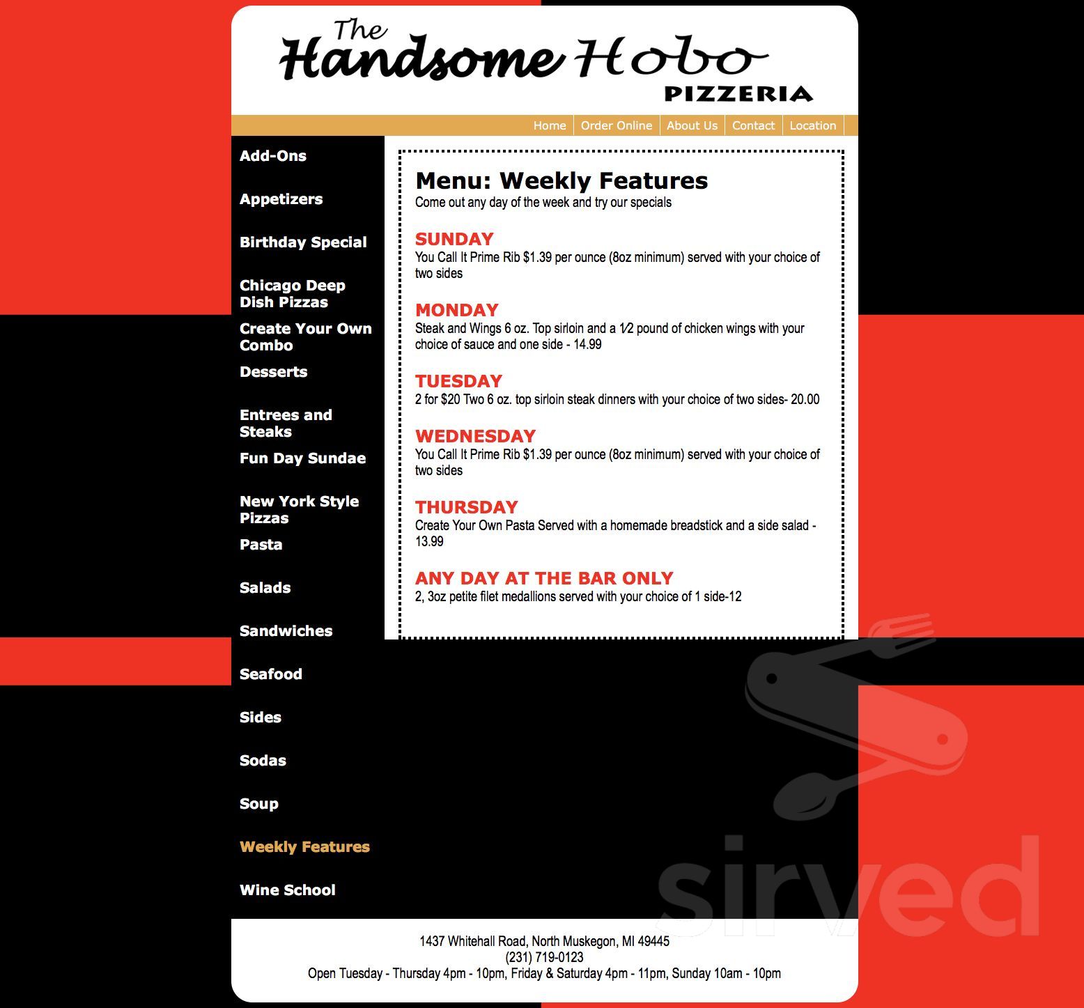 The Handsome Hobo Restaurant & Bar menus in Muskegon, Michigan, United ...