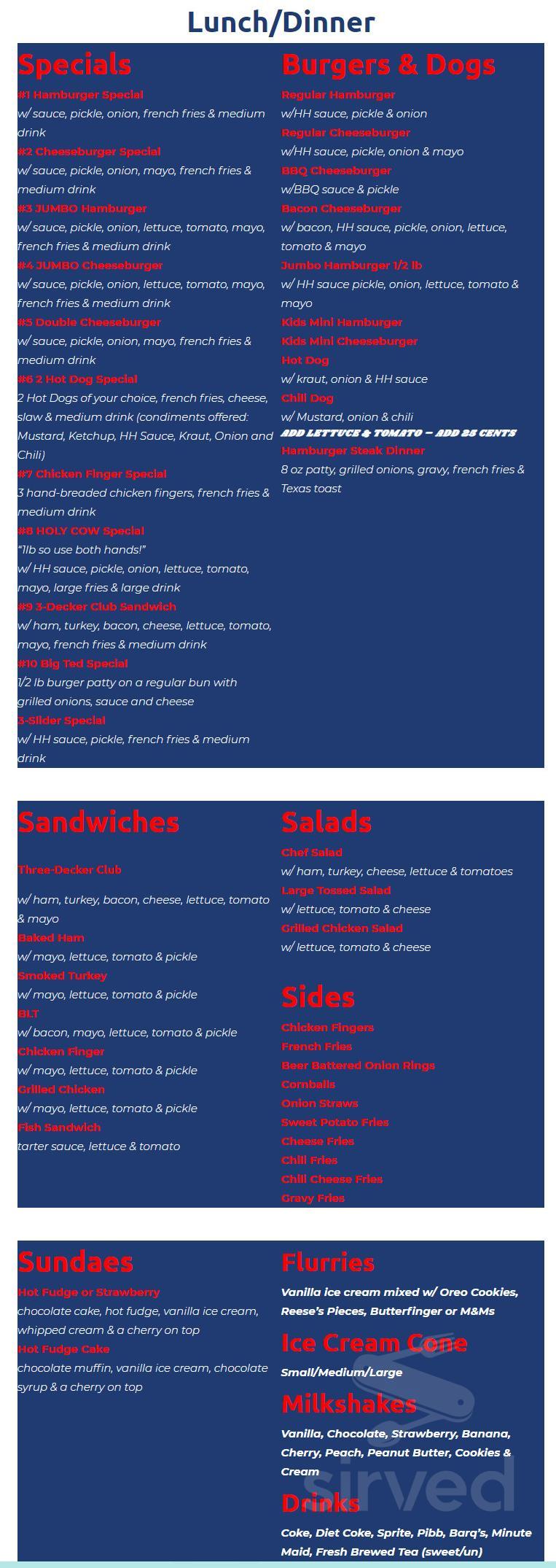 Menu - Birmingham AL's Hamburger Heaven | Sirved