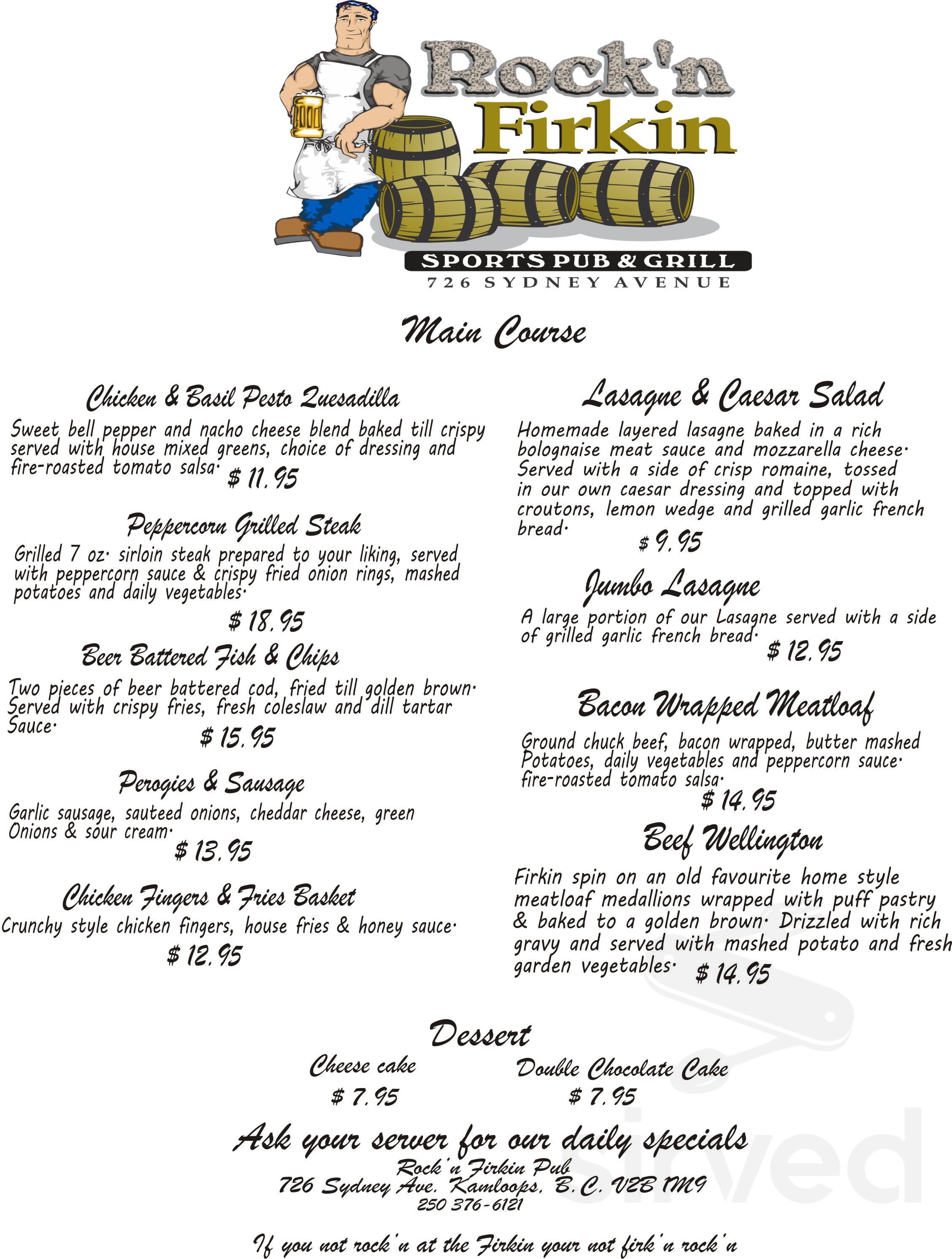 Rock'n Firkin Sports Pub & Grill menus in Kamloops, British Columbia ...