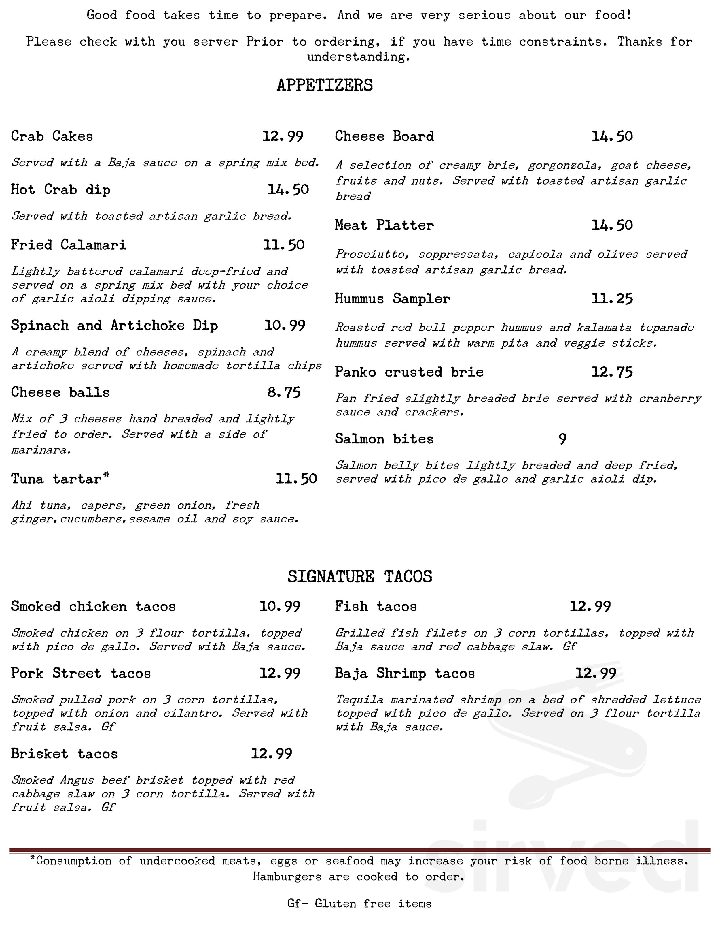 Pier 54 menu in Tempe, Arizona, USA