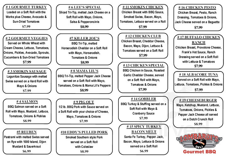 Lombardi's | Gourmet Deli & BBQ menu in Petaluma, California, USA