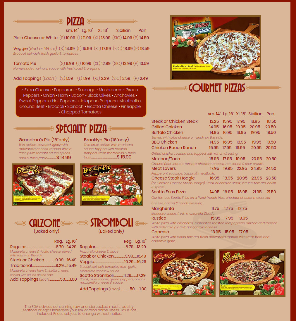Scotto's Pizza menu in Clementon, New Jersey, USA