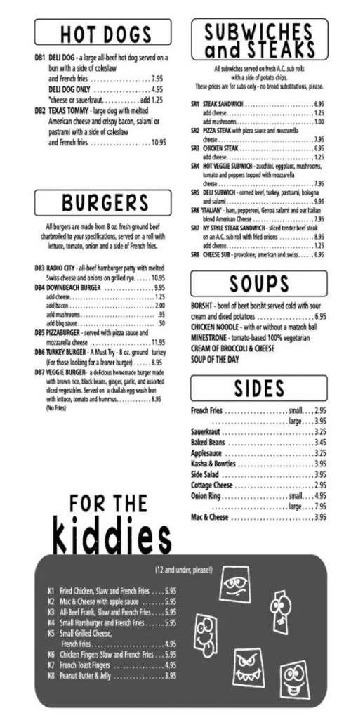 Downbeach Deli and Restaurant menu in Margate City, New Jersey, USA