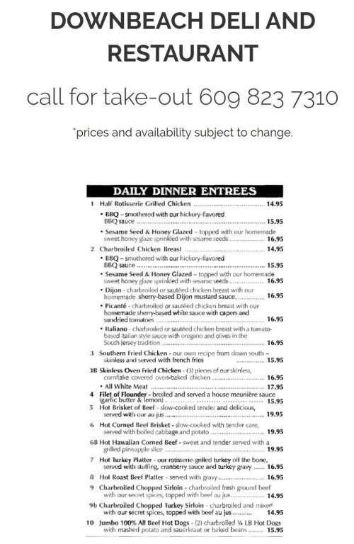 Downbeach Deli and Restaurant menu in Margate City, New Jersey, USA