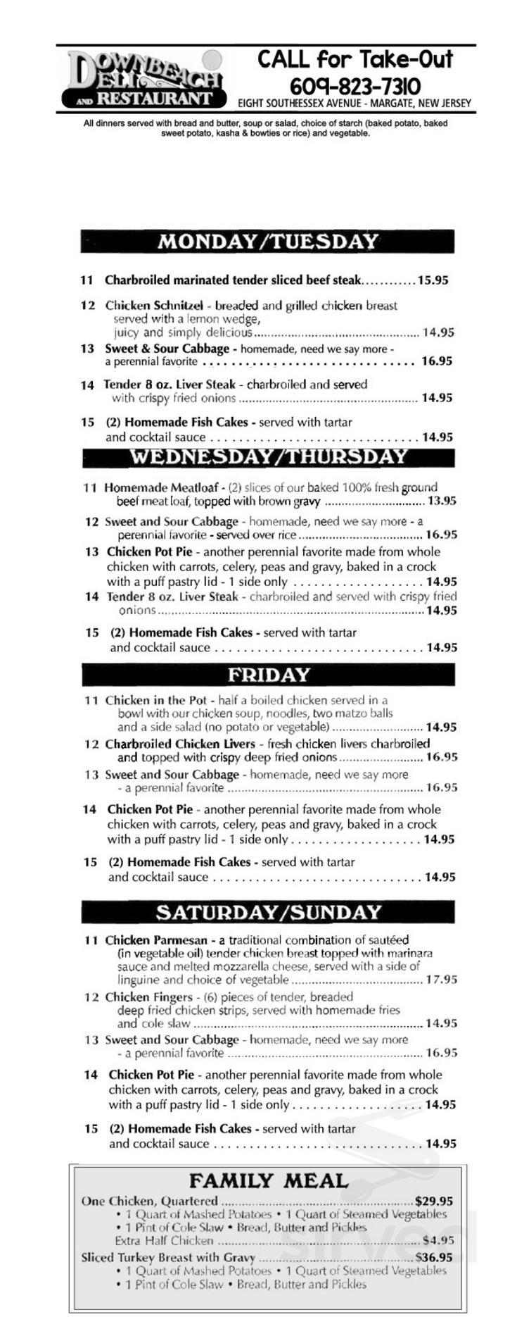 Menu for Downbeach Deli and Restaurant in Margate City, NJ | Sirved