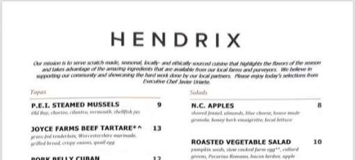 Menu for Hendrix Restaurant in Columbia, SC | Sirved