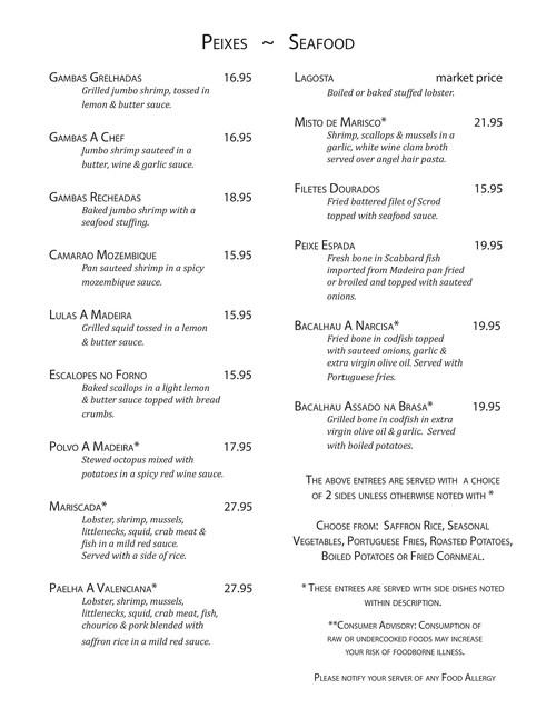 Madeira Restaurant menu in East Providence, Rhode Island, USA