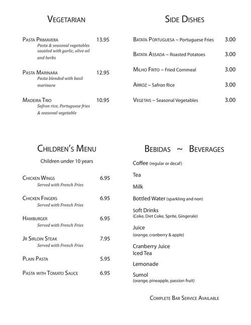 Madeira Restaurant menu in East Providence, Rhode Island, USA