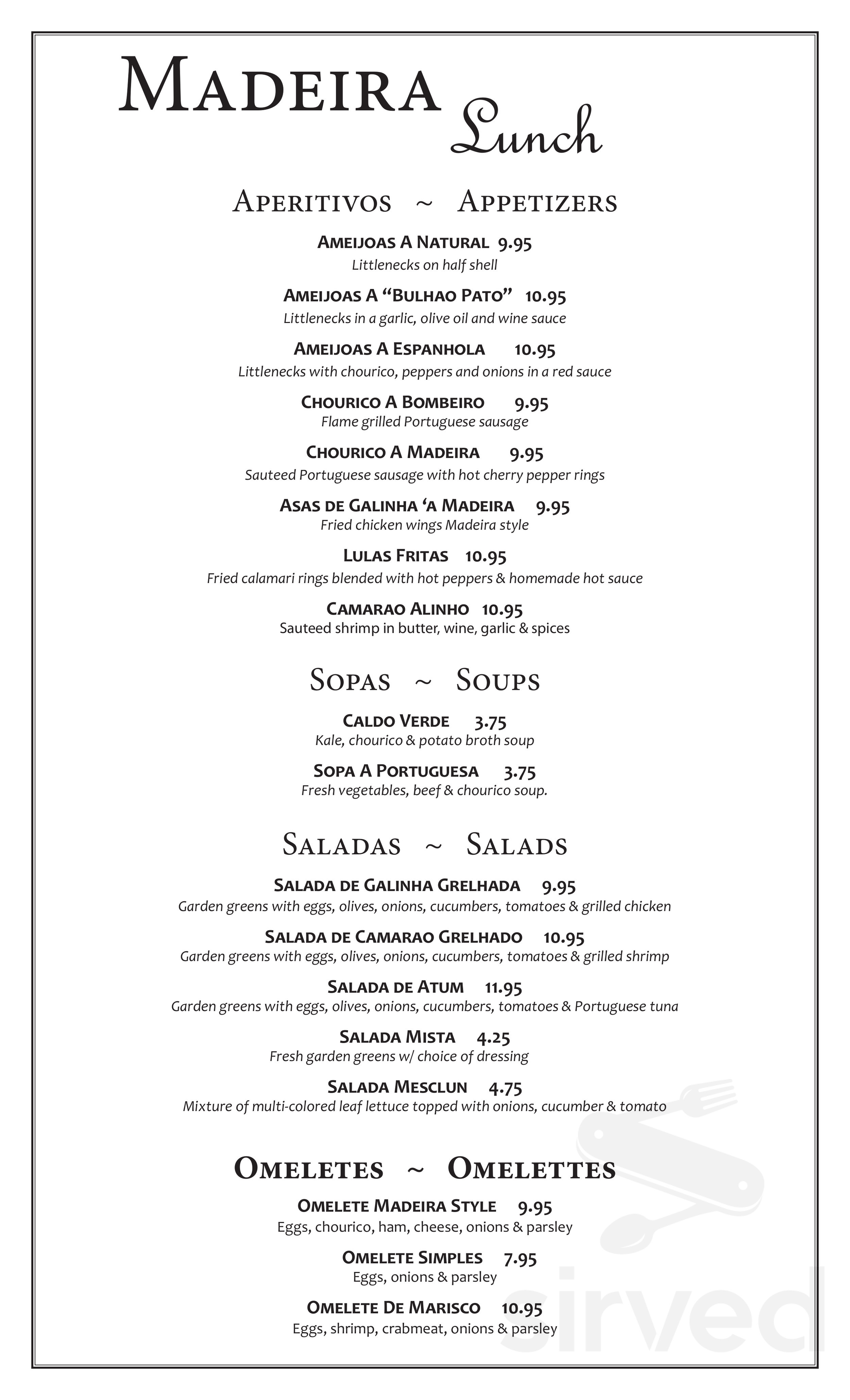 Madeira Restaurant menus in East Providence, Rhode Island, United States