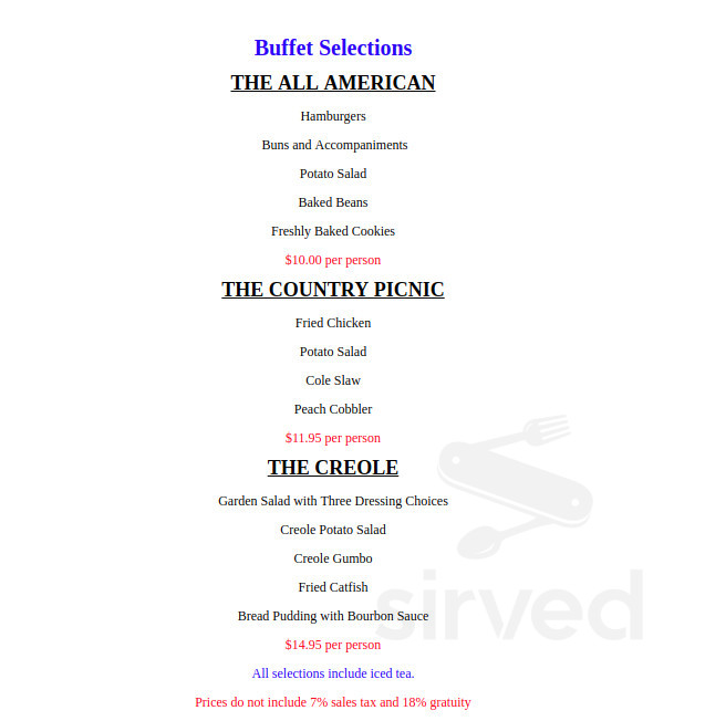 Menu - Gautier MS's Shell Landing Golf Club | Sirved