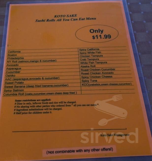 Menu - Columbia MD's Koto Sake Japanese Steak House and Sushi | Sirved