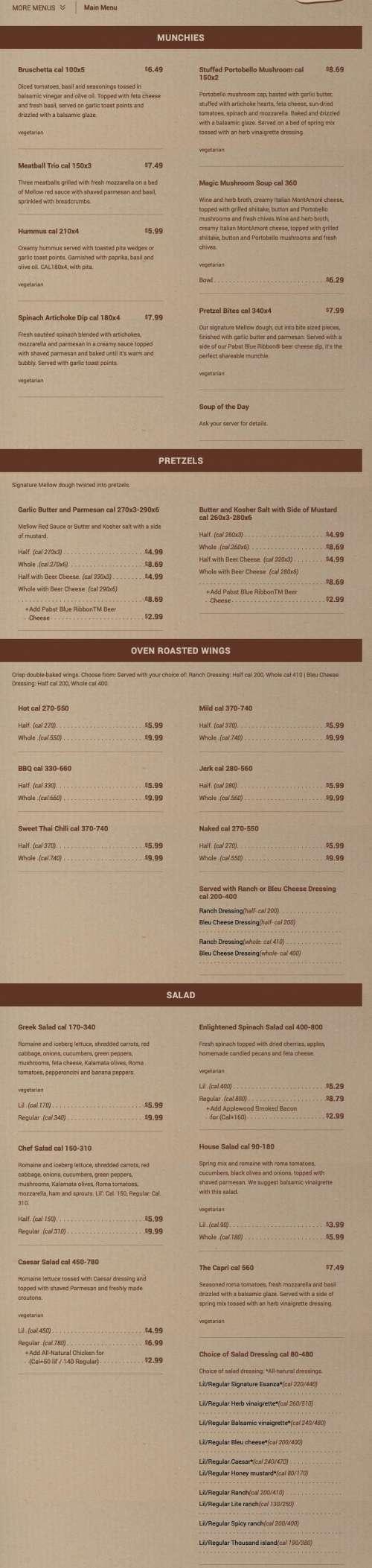 Mellow Mushroom menu in Montgomery, Alabama, USA