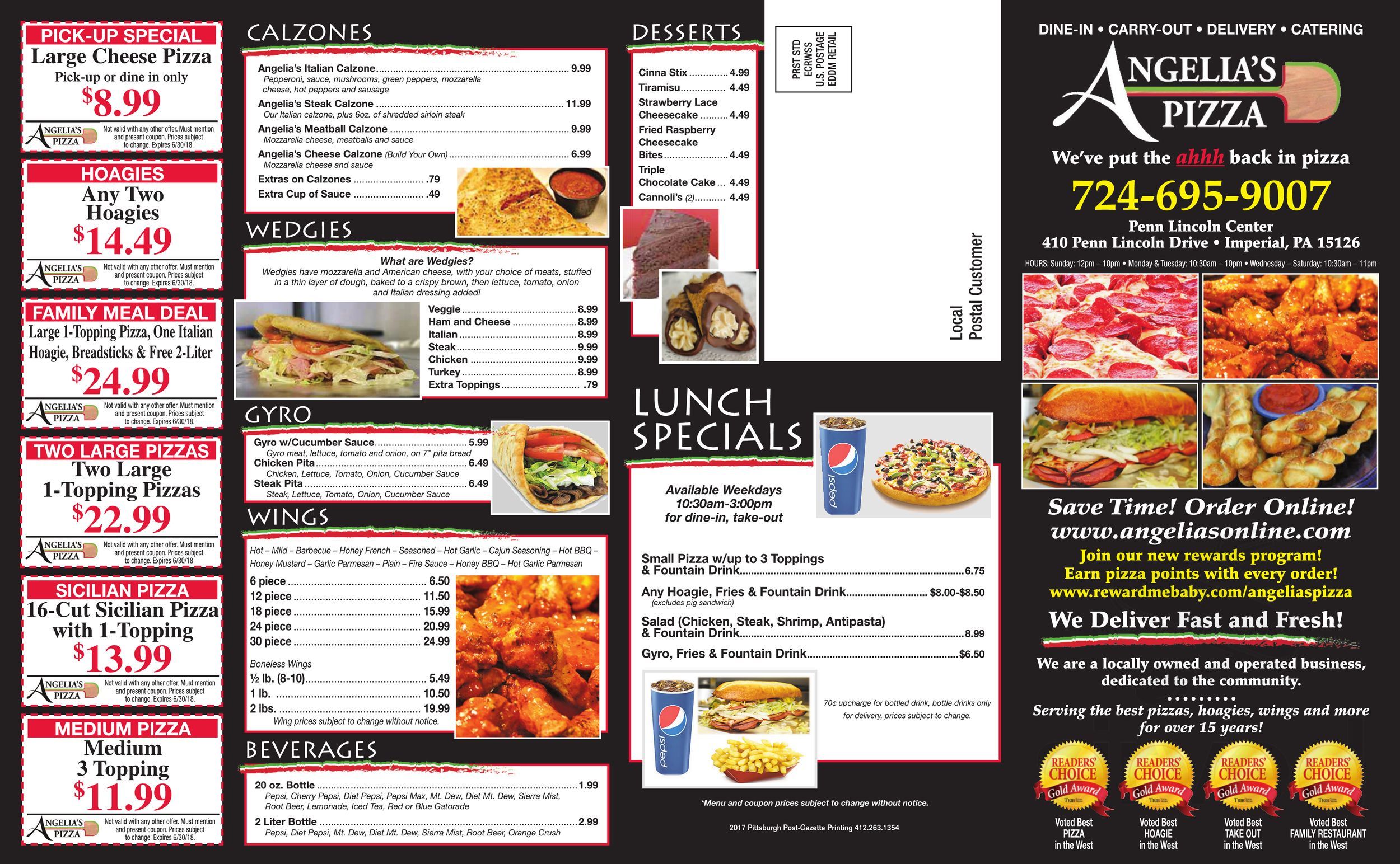 Menu for Angelia's Pizza in Imperial, PA | Sirved