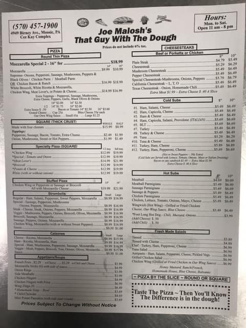 Menu for That Guy With the Dough in Moosic, PA | Sirved