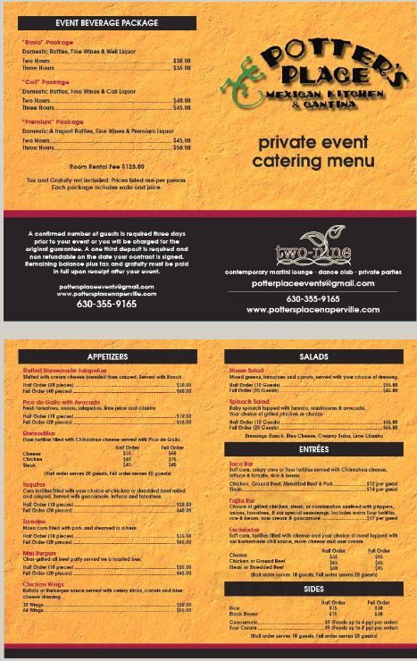 Potter's Place and Two-Nine Martini Lounge menu in Naperville, Illinois ...