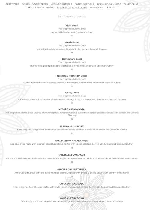 Amber Spice menu in Laurel, Maryland, USA