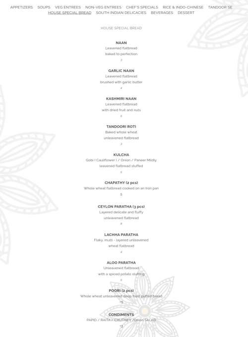 Amber Spice menu in Laurel, Maryland, USA