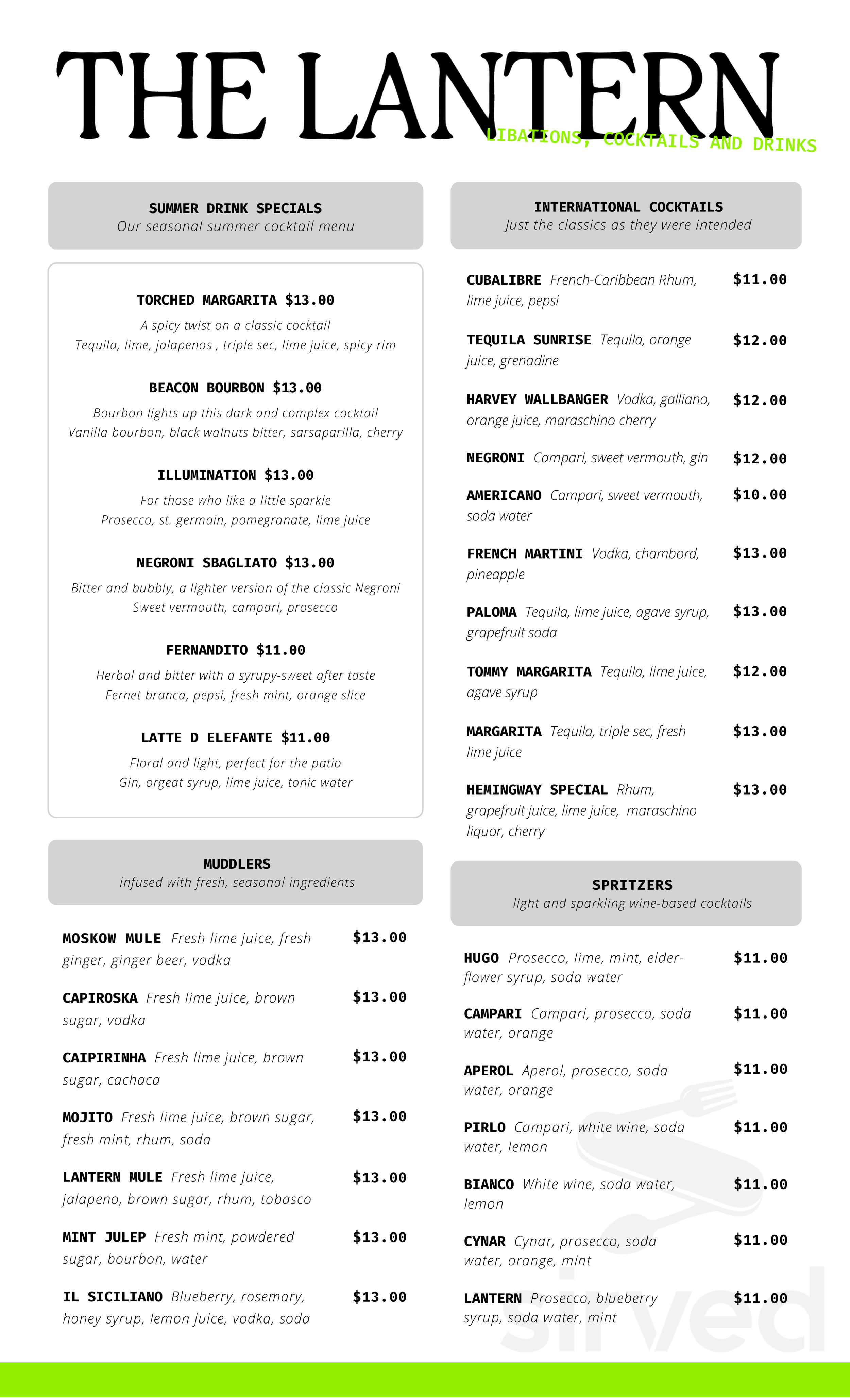 The Lantern menu in Ridgefield, Connecticut, USA